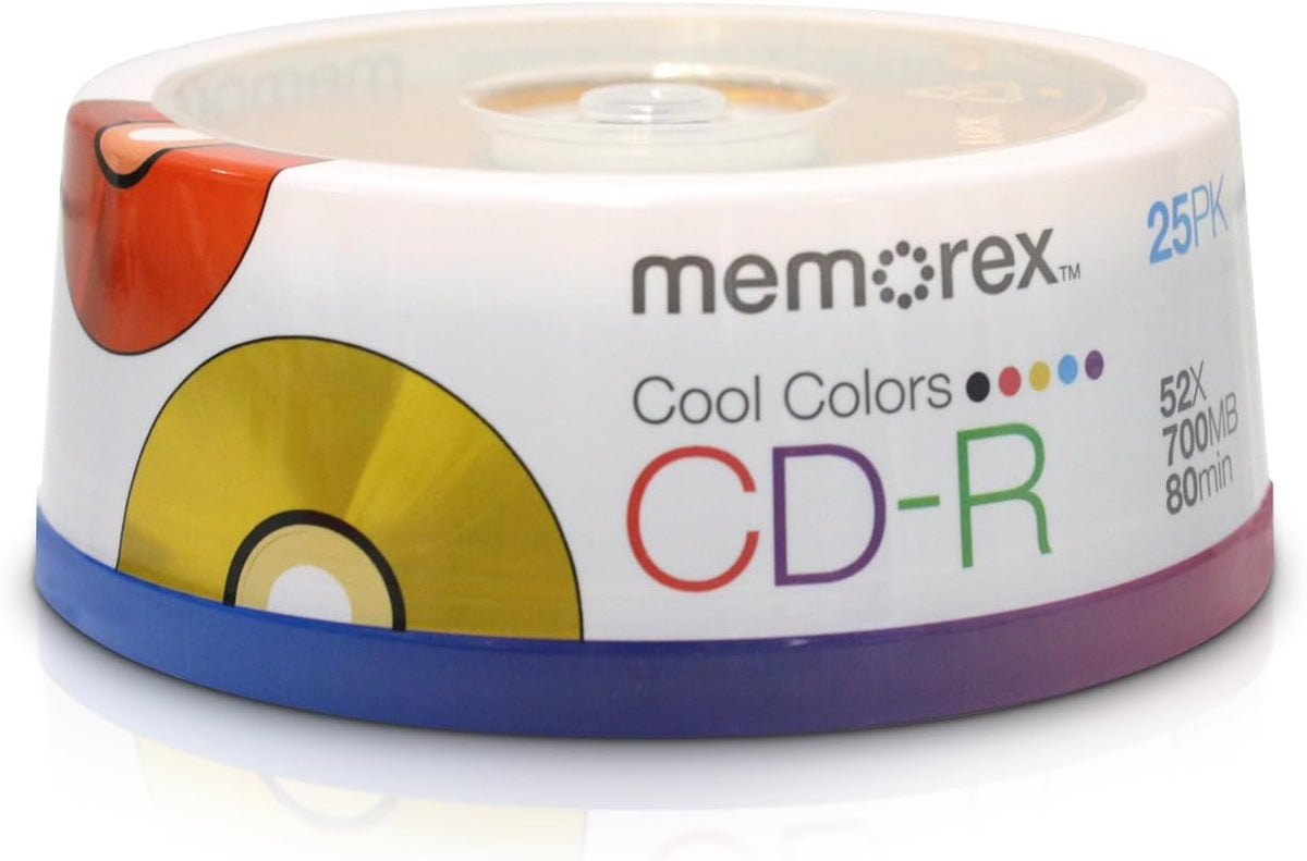 Memorex 700MB/80-Minute 52x CD-R Media (Cool Colors, 25-Pack Spindle ...